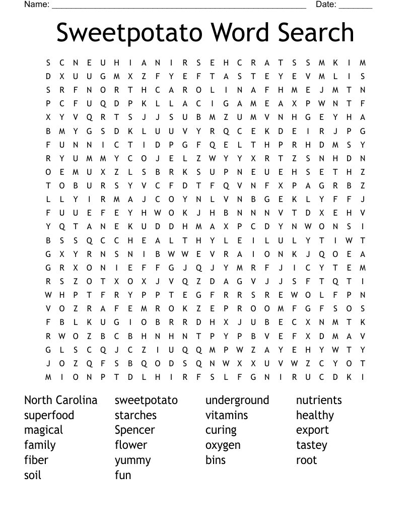 Sweetpotato Word Search - WordMint