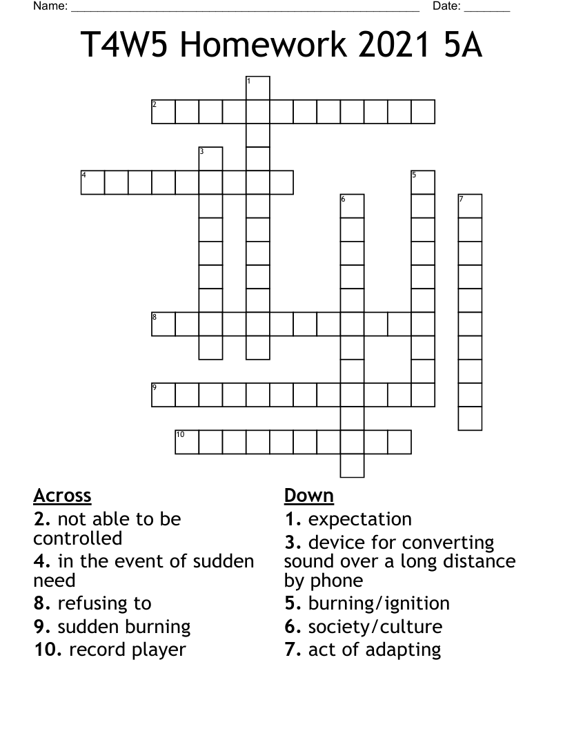 T4W5 Homework 2021 5A Crossword - WordMint