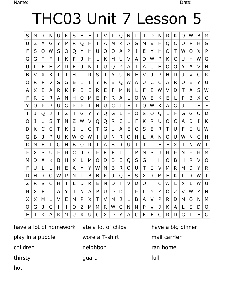 THC03 Unit 7 Lesson 5 Word Search - WordMint