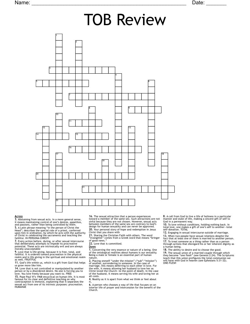 TOB Review Crossword - WordMint