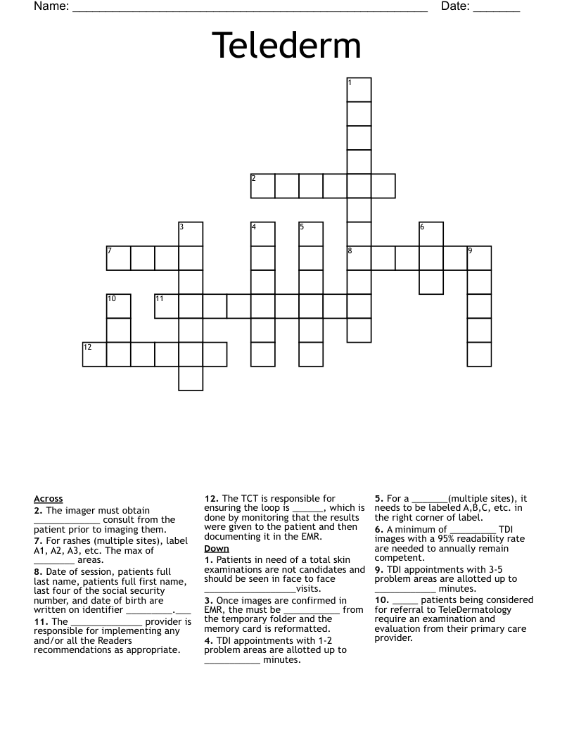 Telederm Crossword - WordMint