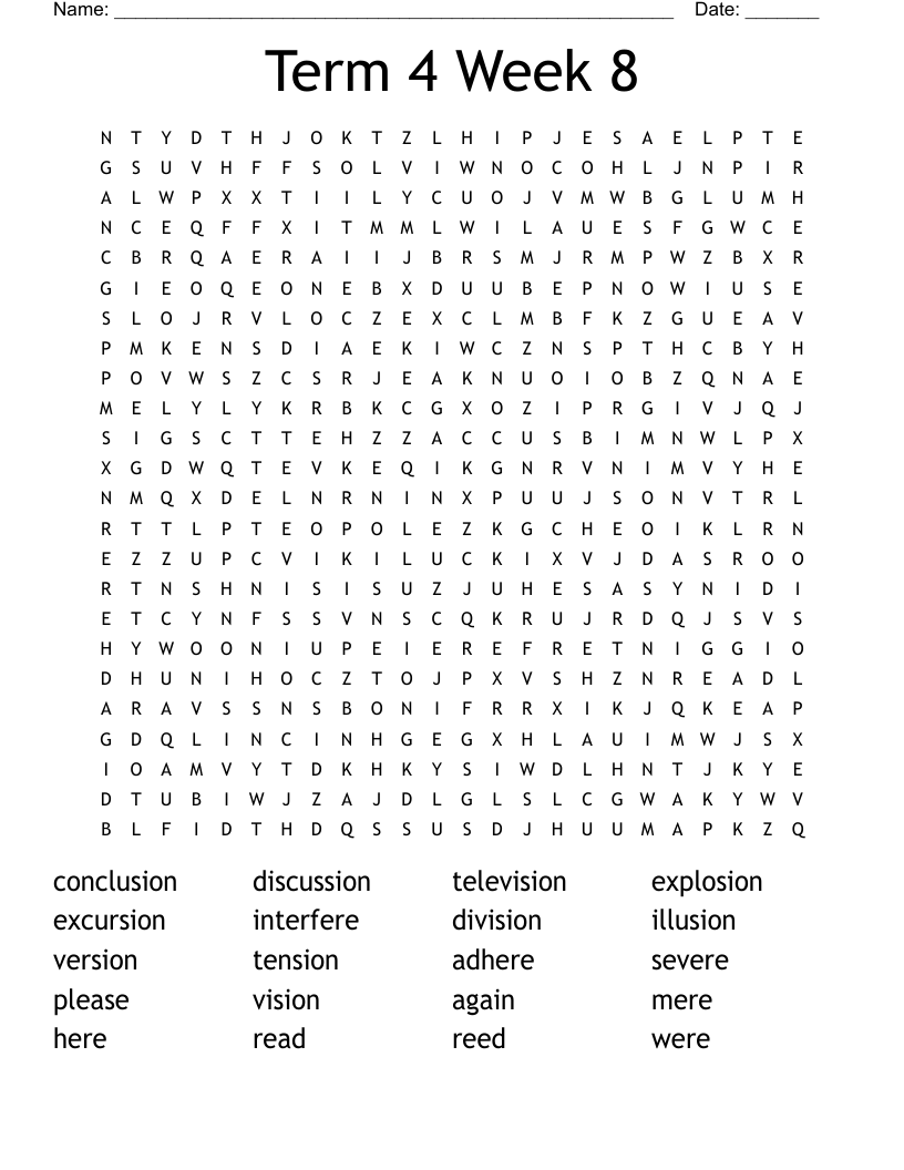 Term 4 Week 8 Word Search - WordMint
