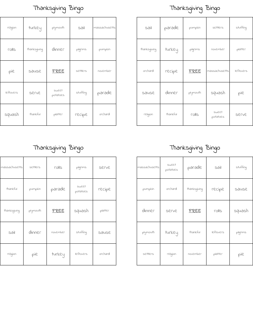 Thanksgiving Bingo - WordMint