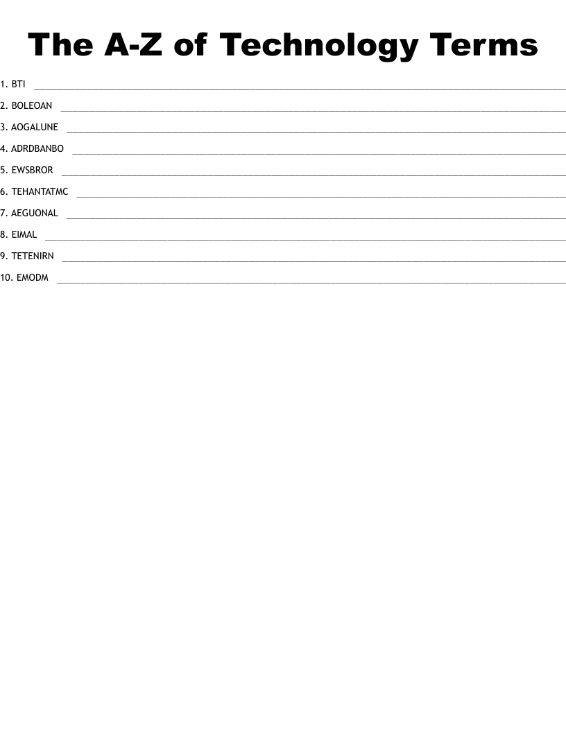 The A-Z of Technology Terms Word Scramble - WordMint