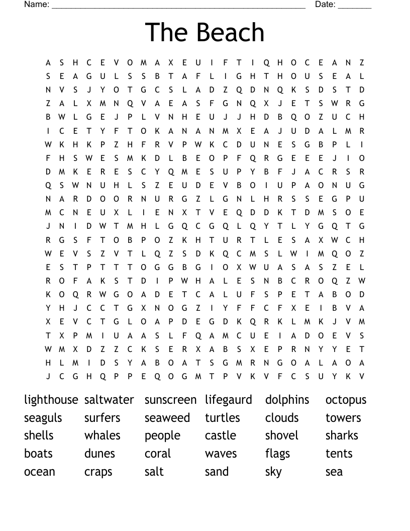 The Beach Word Search WordMint
