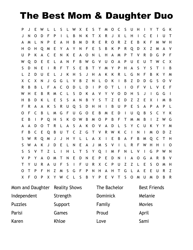 The Best Mom & Daughter Duo Word Search - WordMint