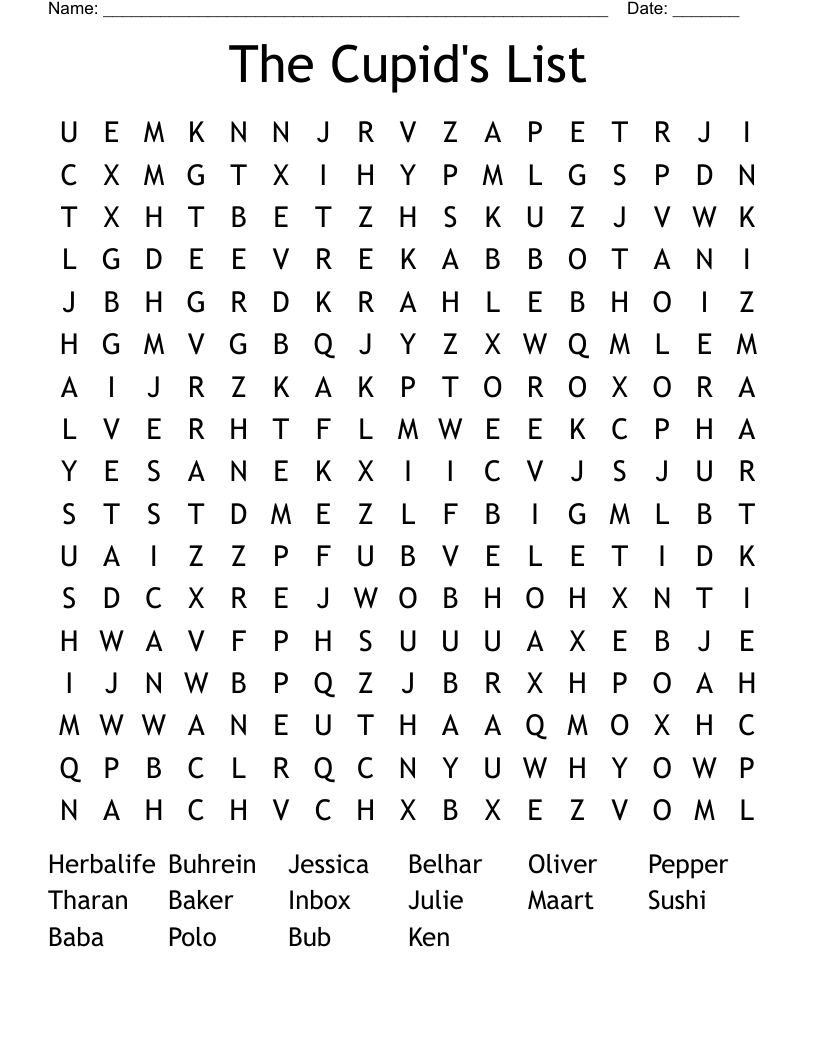 The Cupid's List Word Search - WordMint