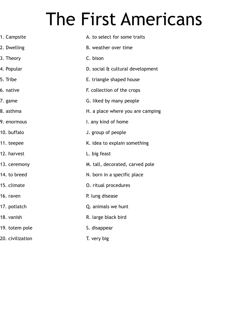 The First Americans Worksheet - WordMint