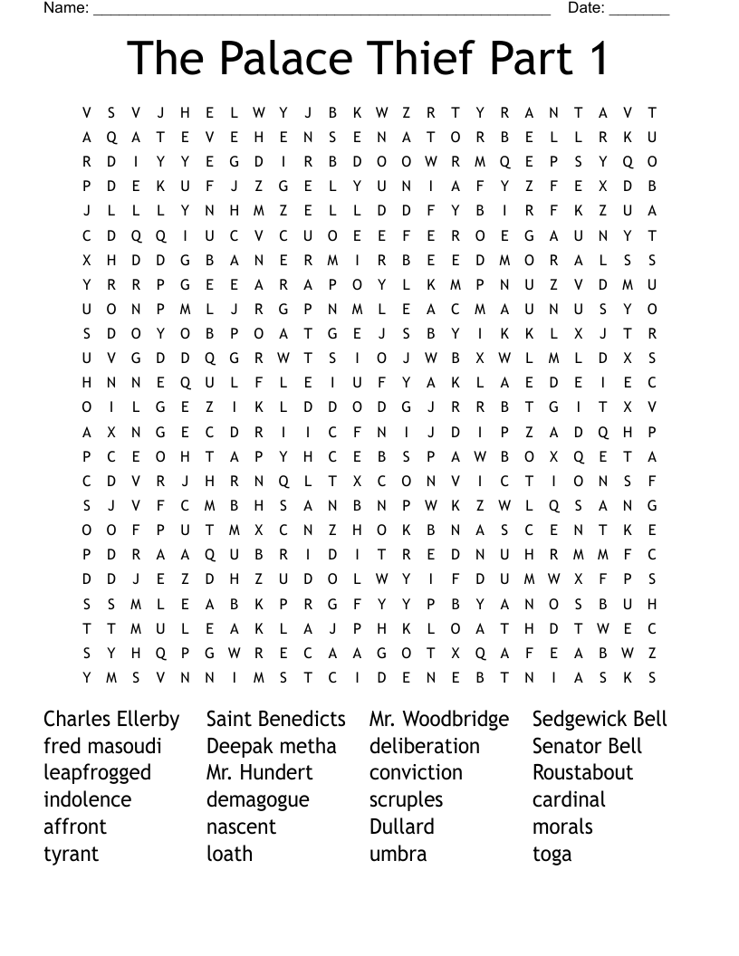 The Palace Thief Part 1 Word Search - WordMint