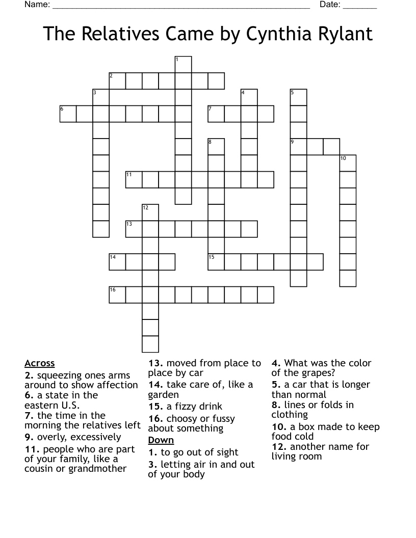 The Relatives Came by Cynthia Rylant Crossword - WordMint