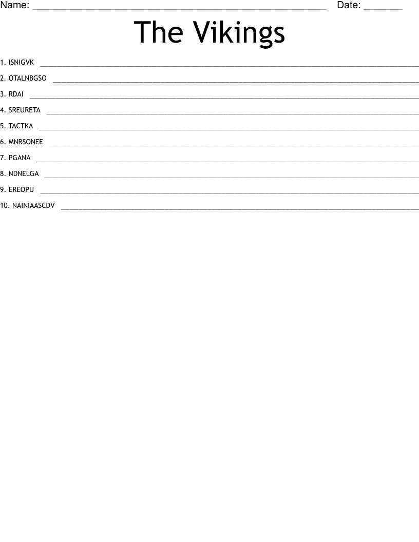 The Vikings Word Scramble - WordMint