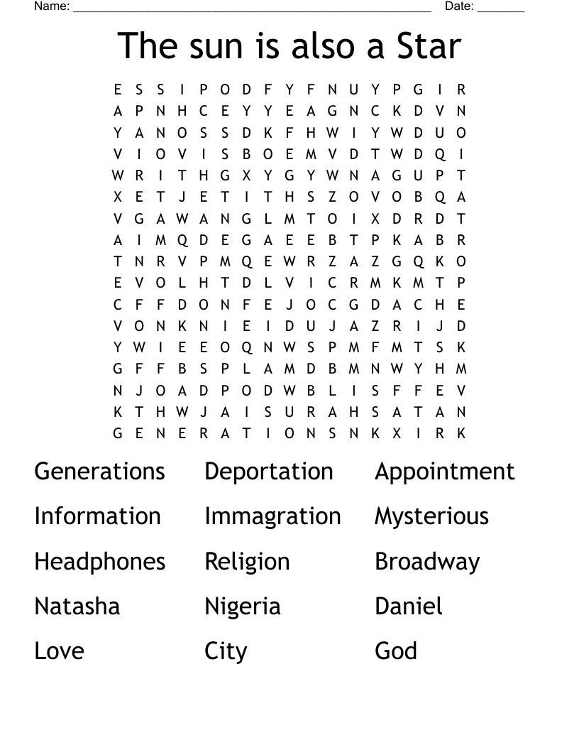 The sun is also a Star Word Search - WordMint