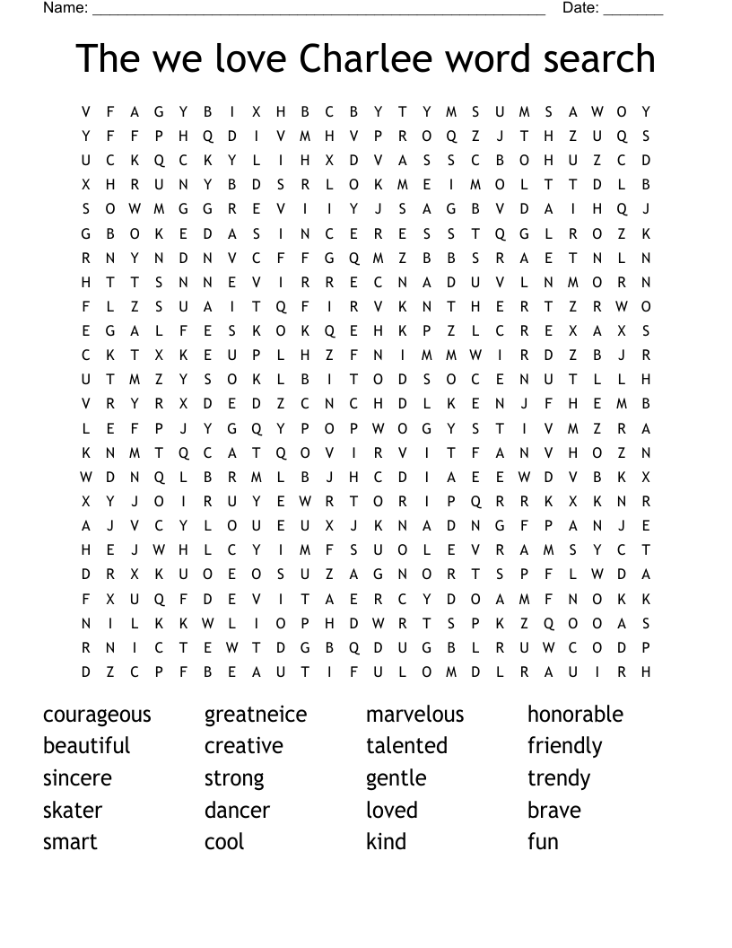 The we love Charlee word search - WordMint