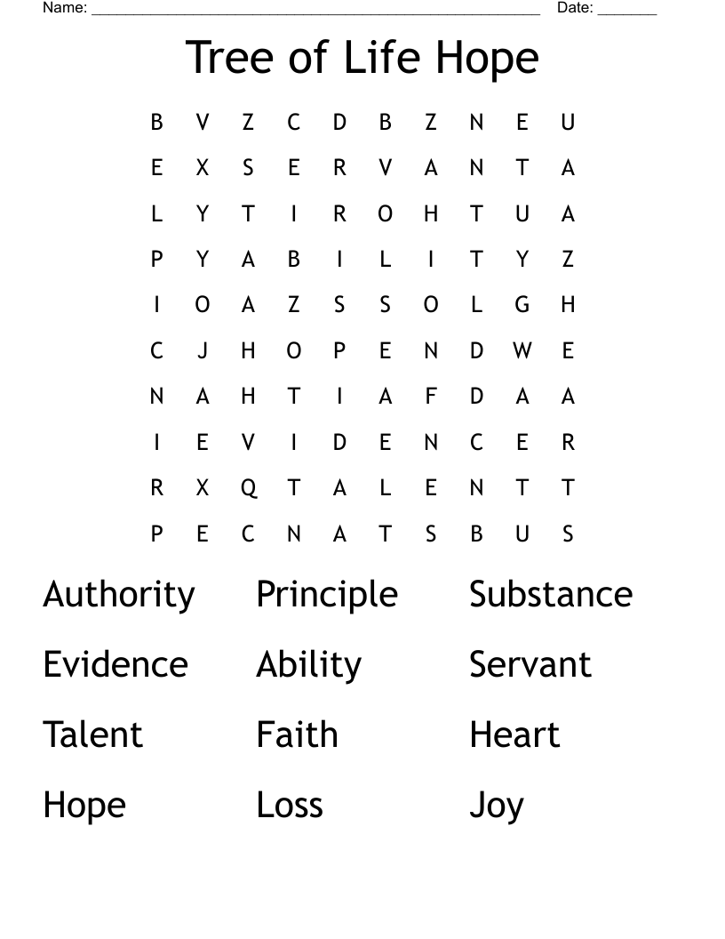 Tree of Life Hope Word Search - WordMint