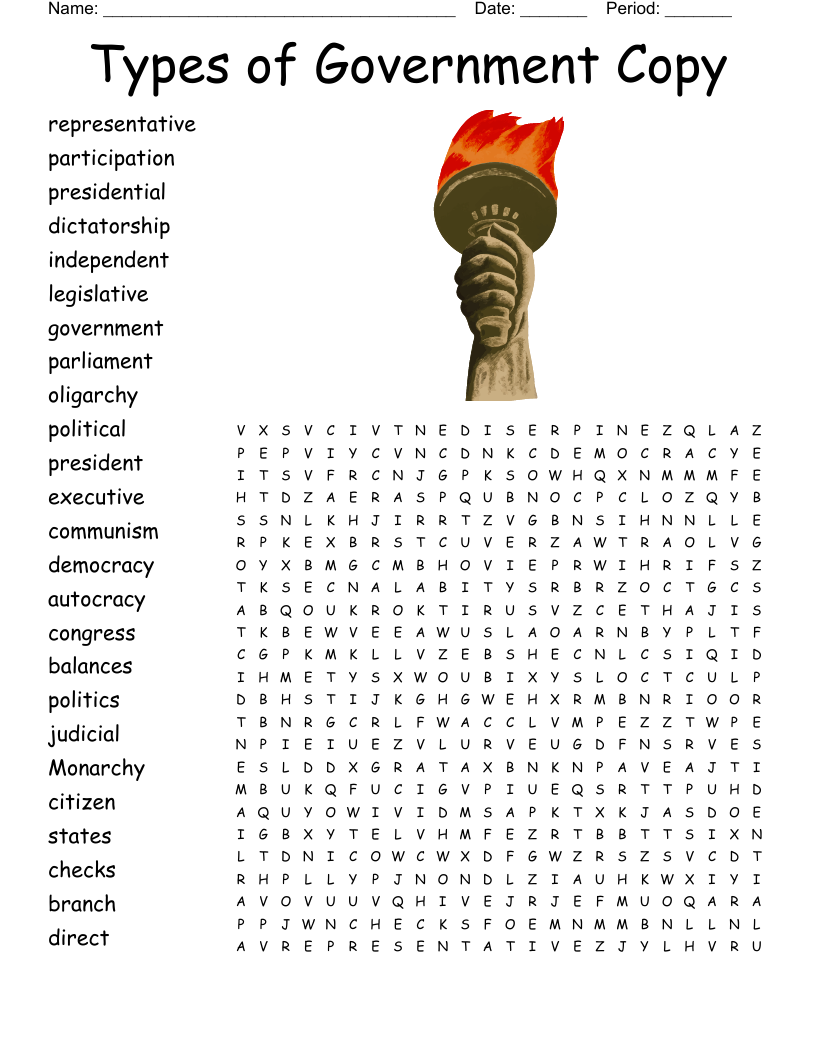 Types Of Government Word Search WordMint