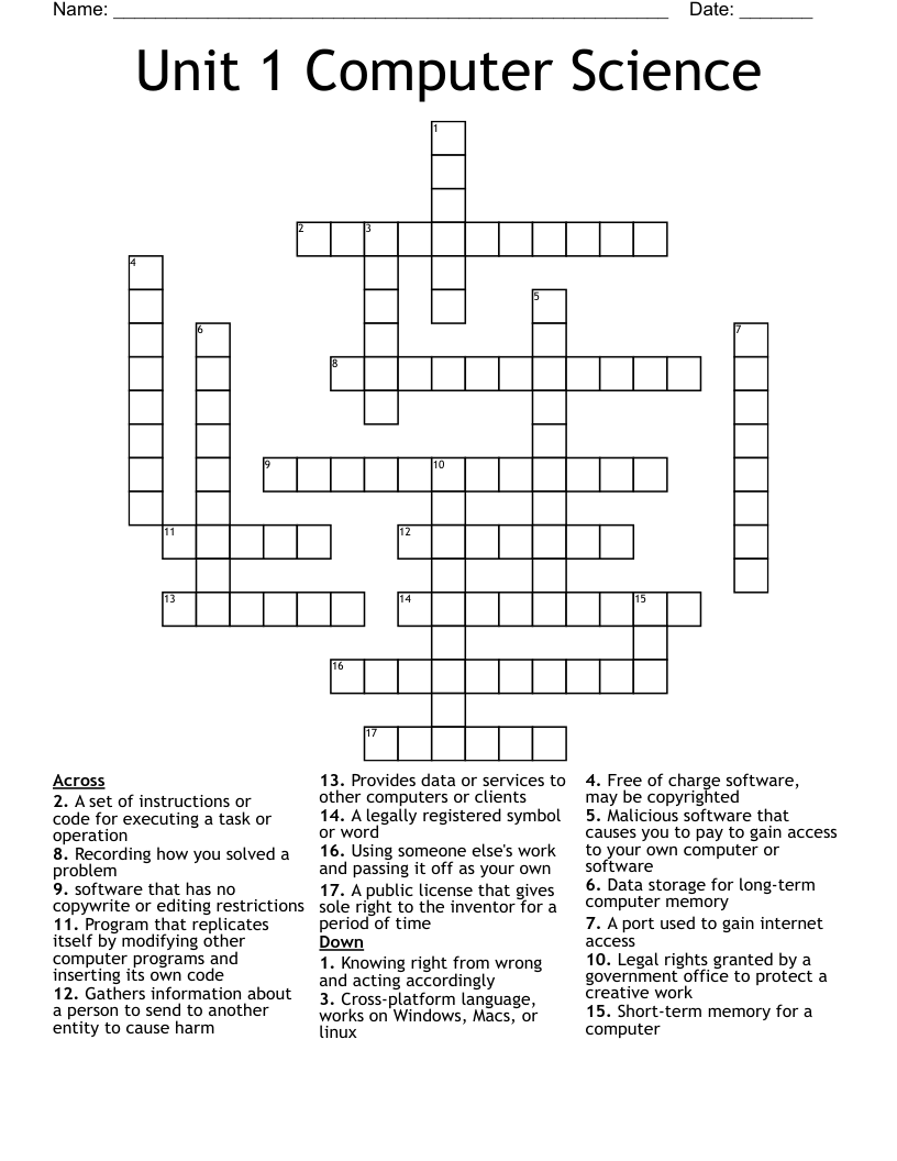Unit 1 Computer Science Crossword - WordMint