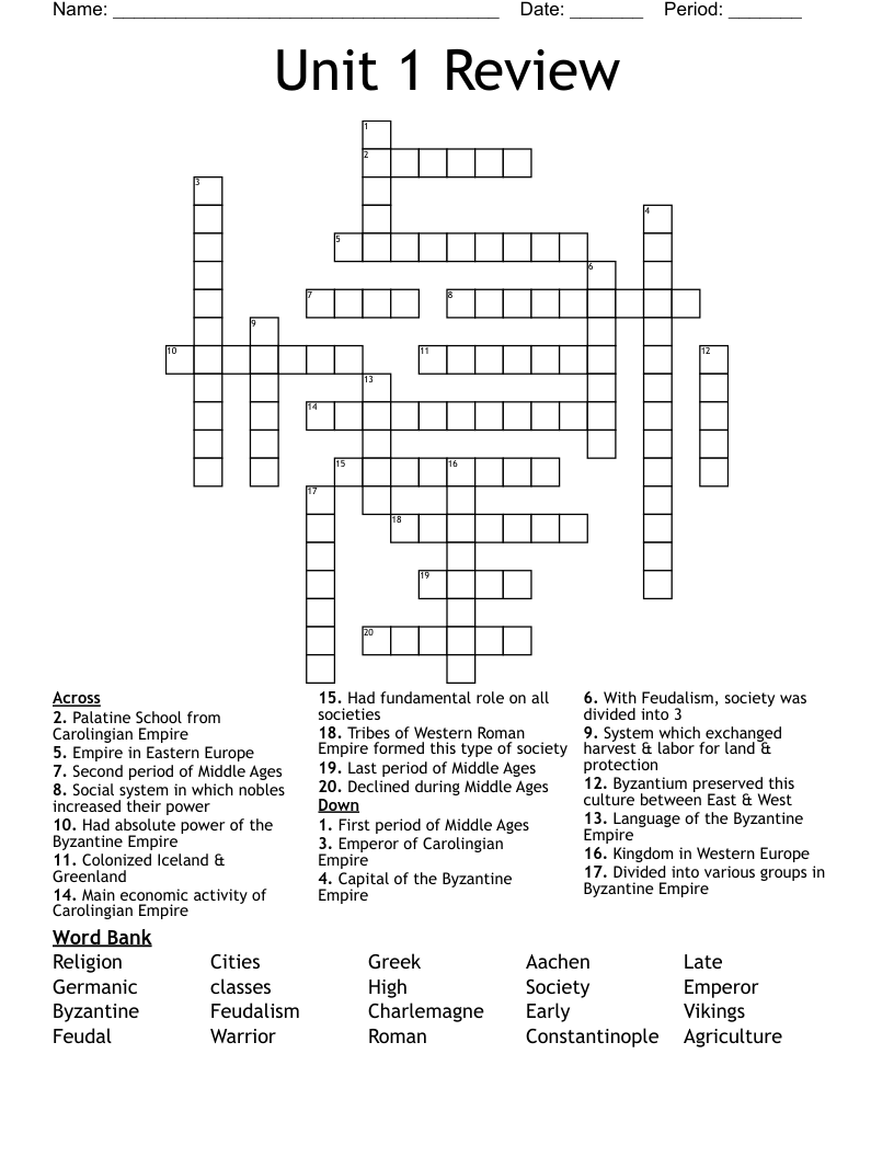 Unit 1 Review Crossword - WordMint