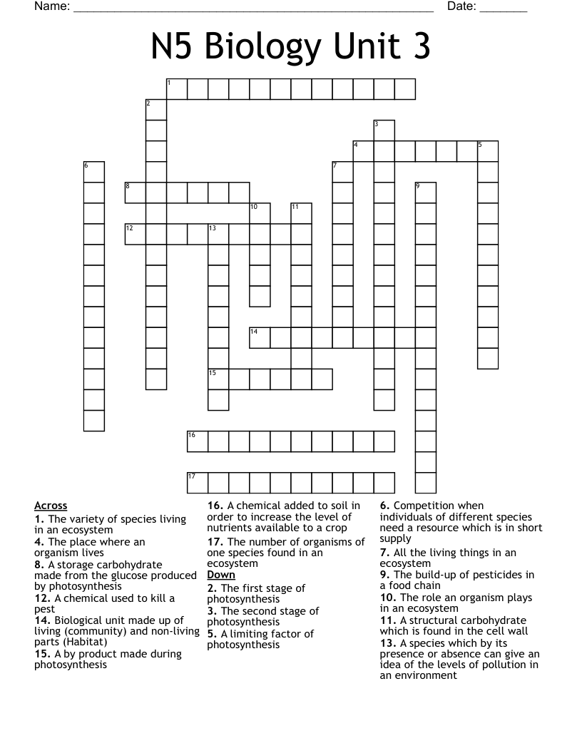 N5 Biology Unit 3 Crossword - WordMint
