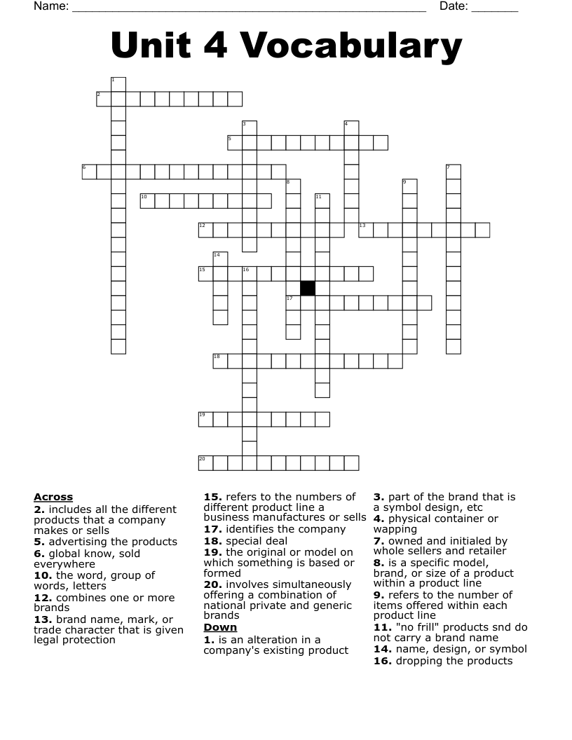Unit 4 Vocabulary Crossword - WordMint