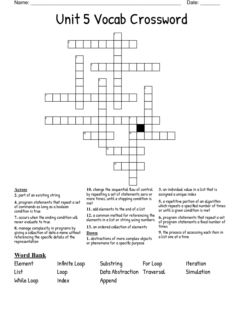 Unit 5 Vocab Crossword - WordMint
