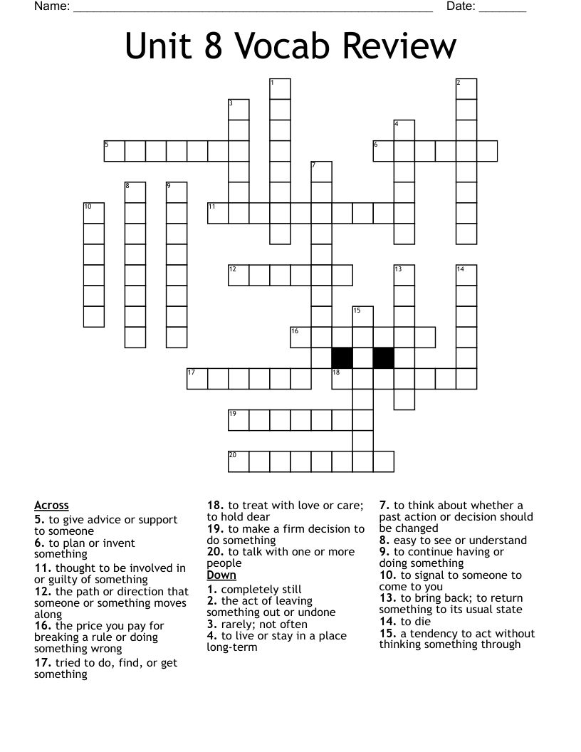 Unit 8 Vocab Review Crossword - WordMint