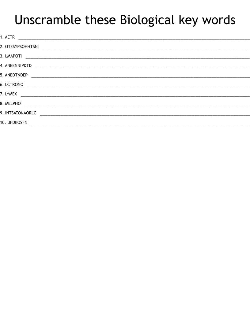 Unscramble these Biological key words - WordMint