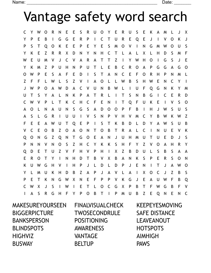 Vantage safety word search - WordMint