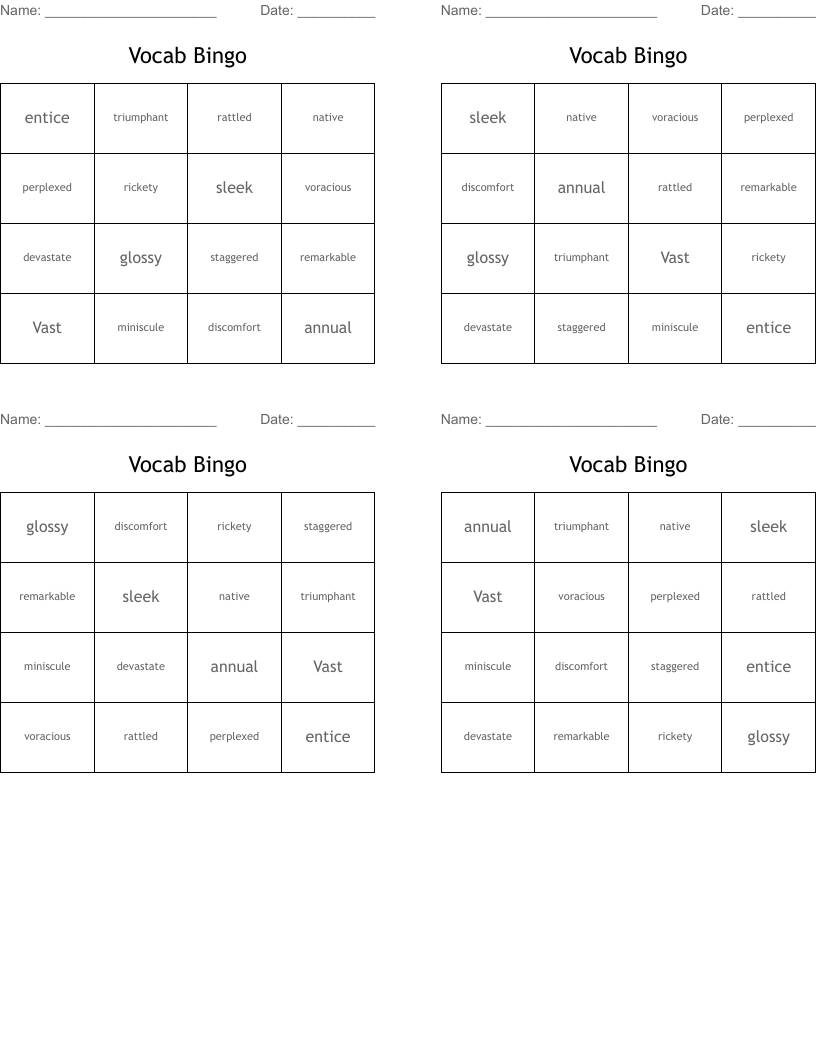 Vocab Bingo - WordMint