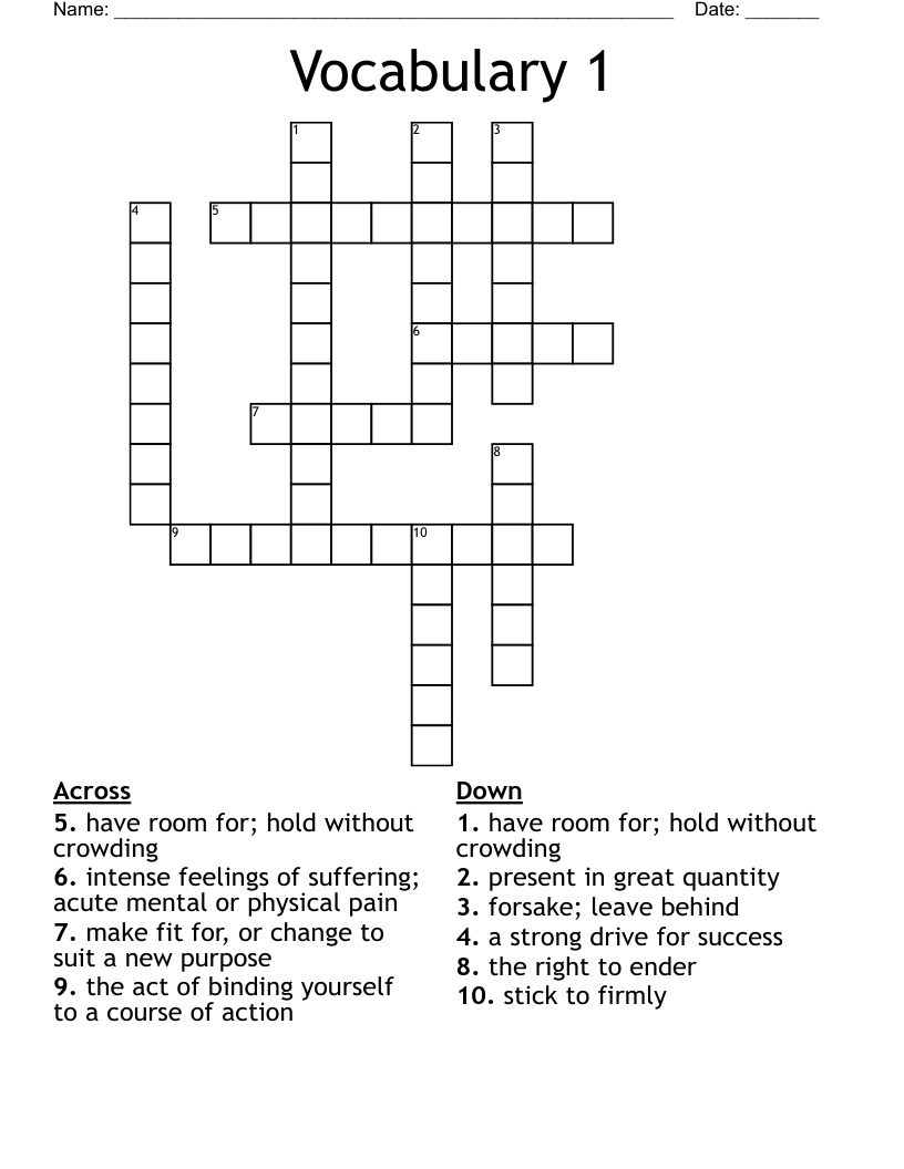 Vocabulary 1 Crossword - WordMint