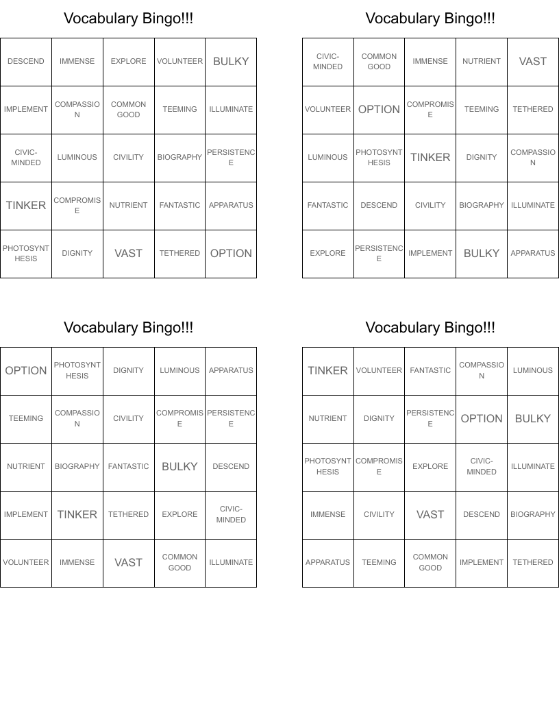Vocabulary Bingo!!! - WordMint