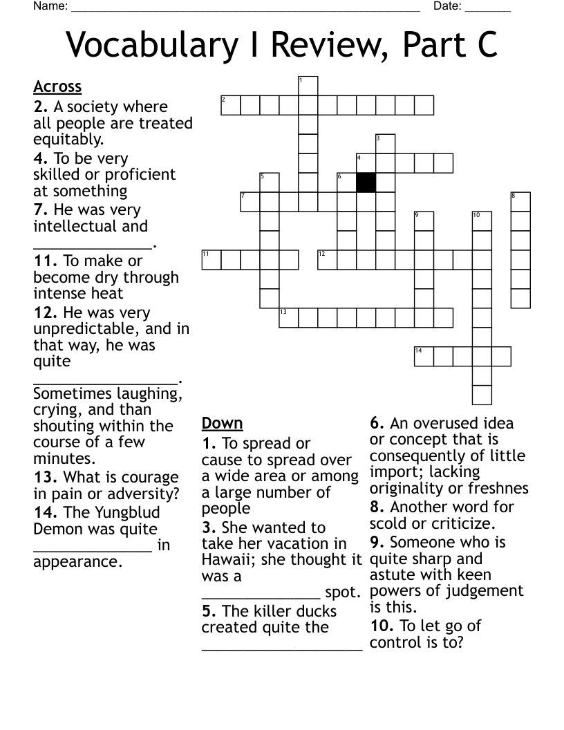 Vocabulary I Review, Part C Crossword - WordMint