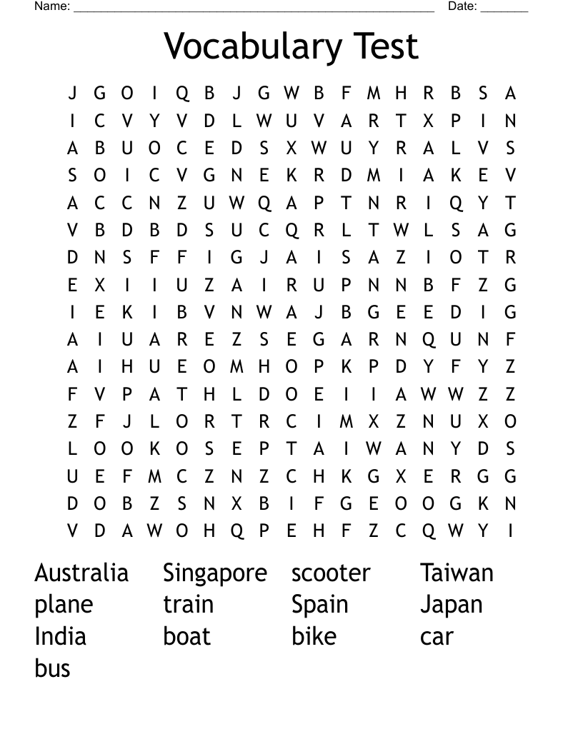 Vocabulary Test Word Search - WordMint