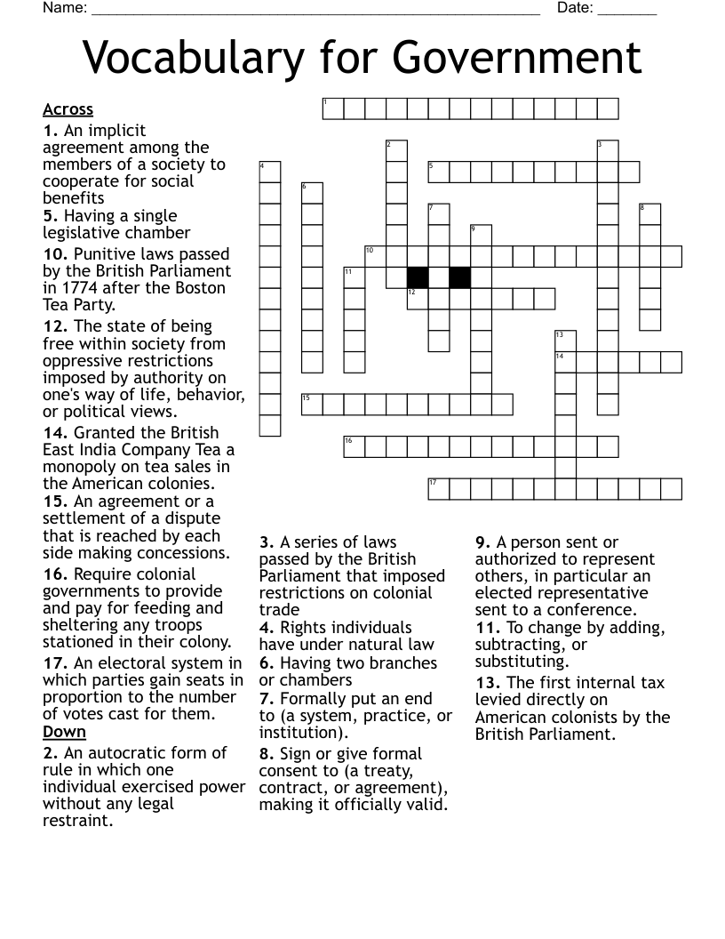 Vocabulary for Government Crossword - WordMint
