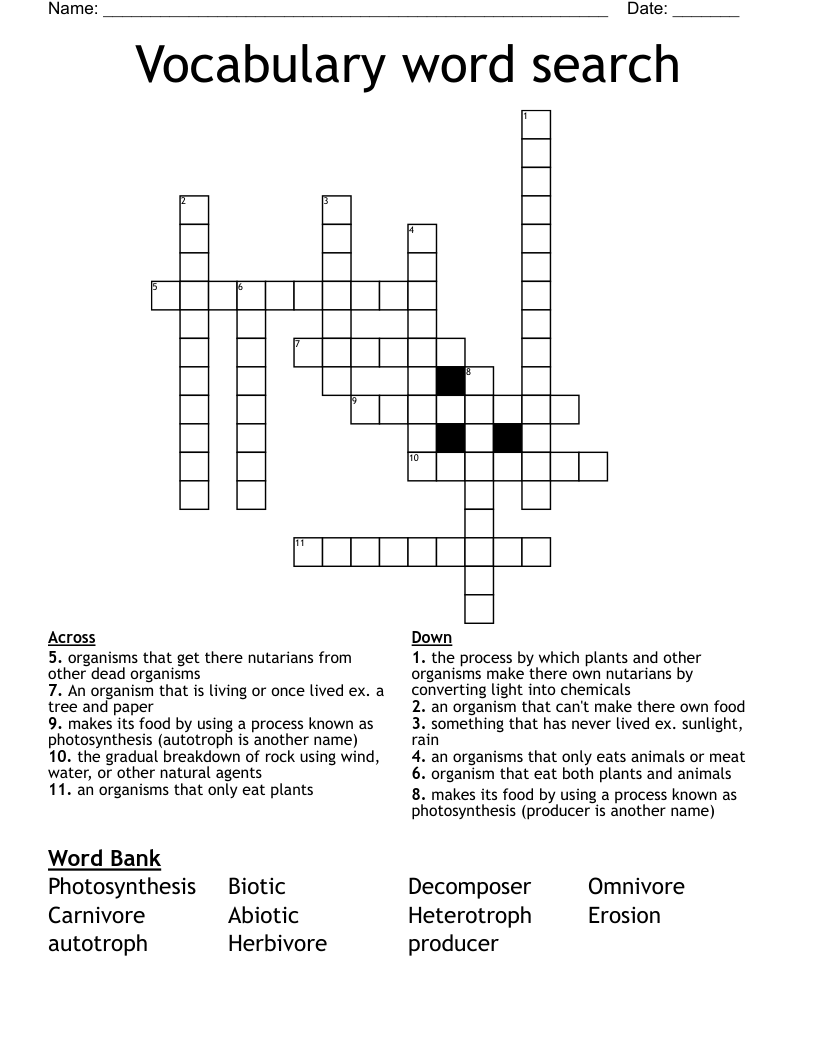Vocabulary word search Crossword - WordMint