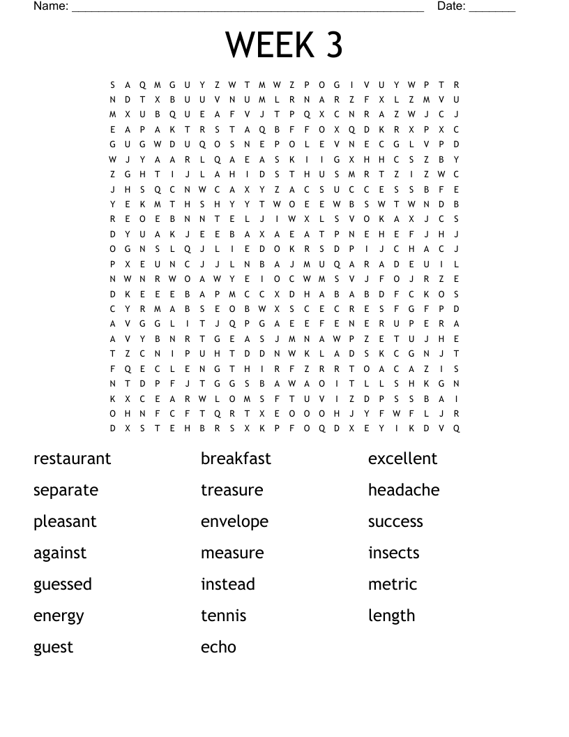 WEEK 3 Word Search - WordMint