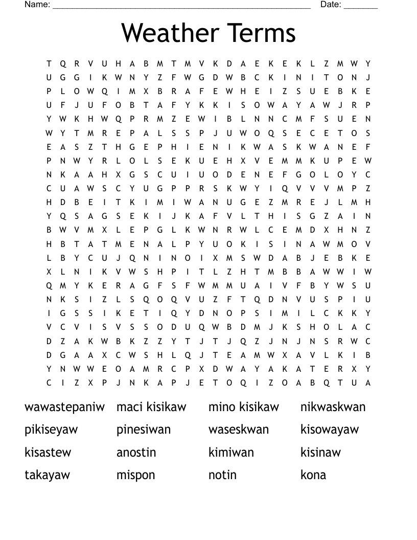 Weather Terms Word Search - WordMint