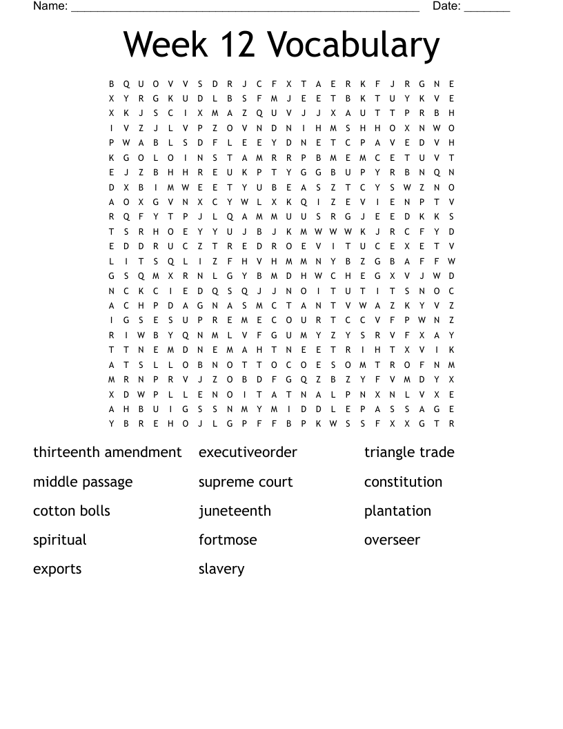 Week 12 Vocabulary Word Search - WordMint