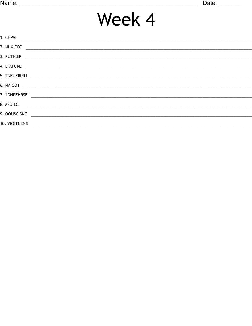 Week 4 Word Scramble - WordMint