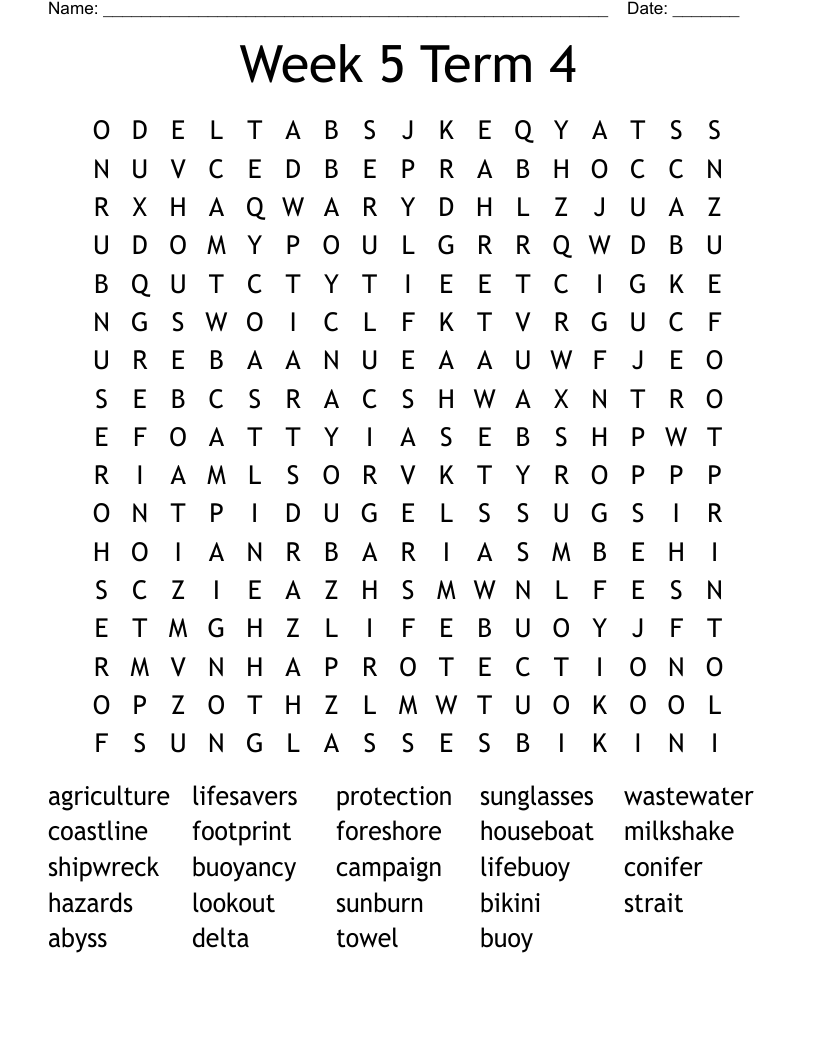Week 5 Term 4 Word Search - WordMint