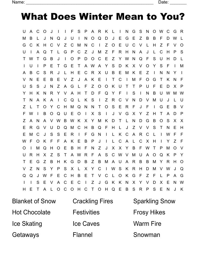 What Does Winter Mean To You Word Search WordMint