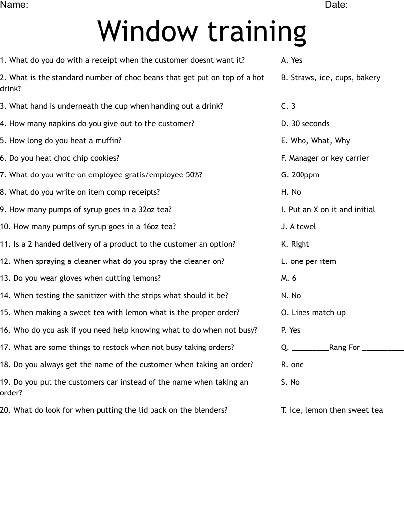 Window training Worksheet - WordMint