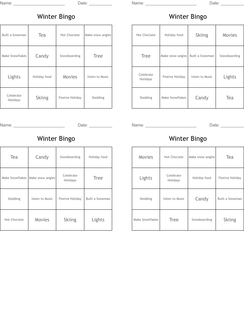 Winter Bingo - WordMint