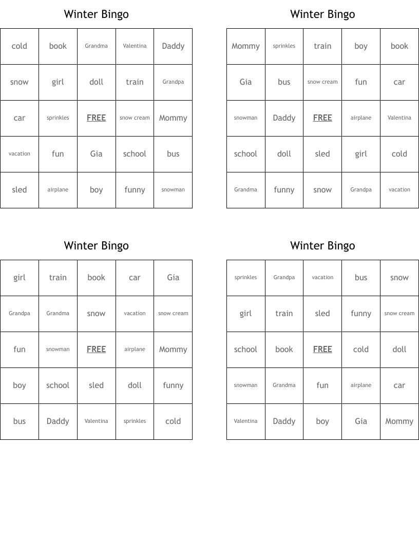 Winter Bingo - WordMint