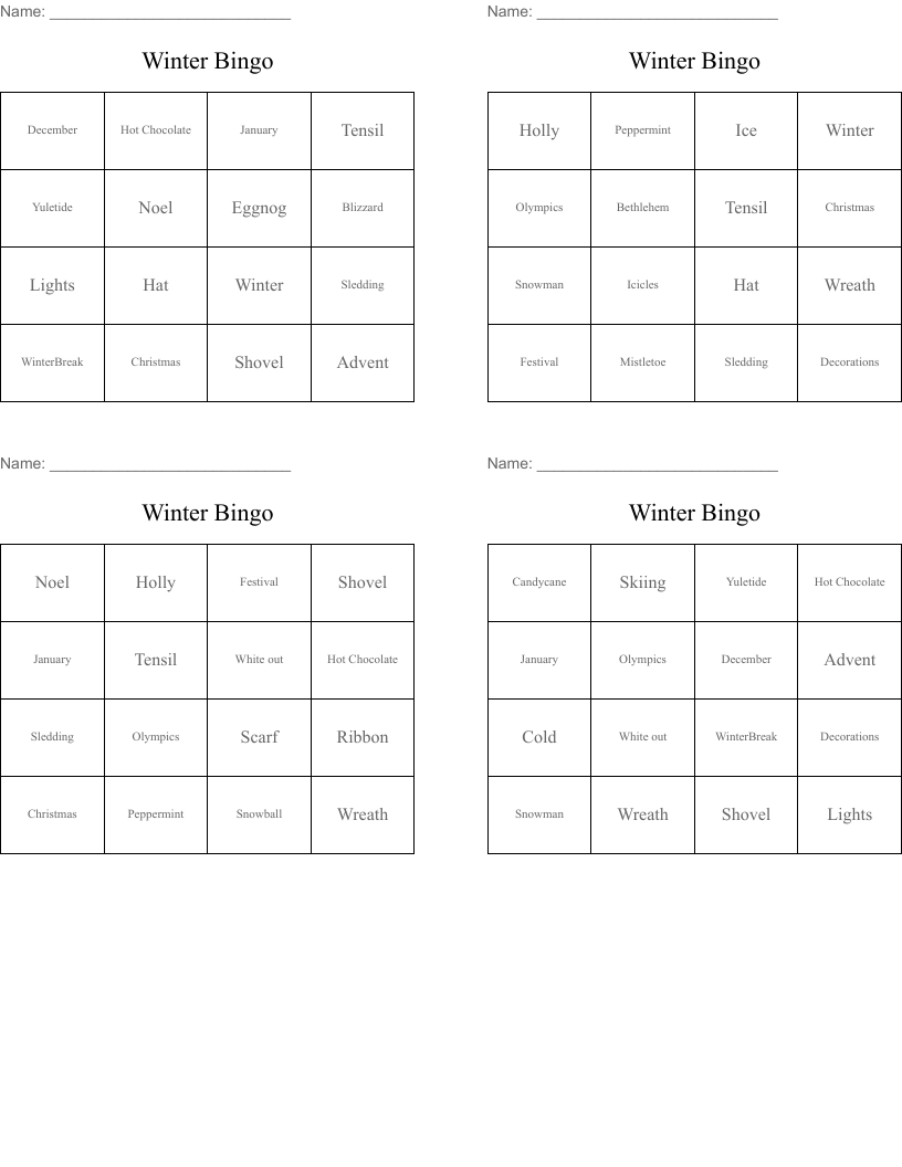 Winter Bingo - WordMint