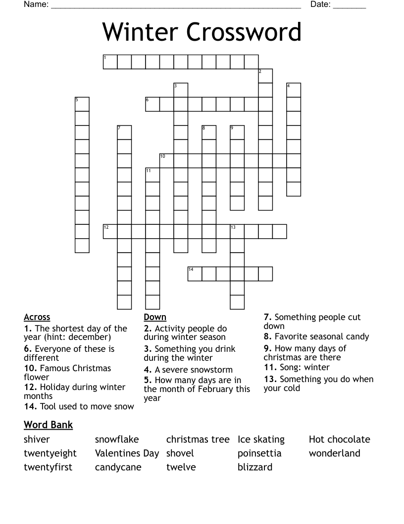 Winter Crossword WordMint