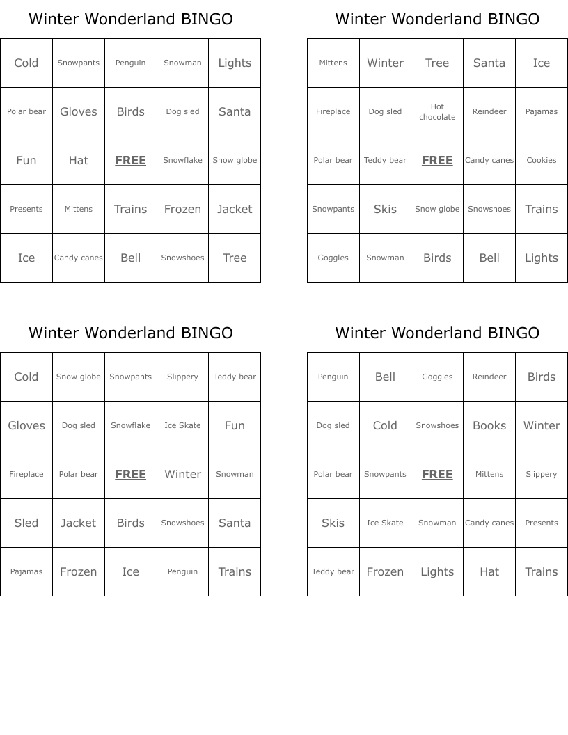 Winter Wonderland BINGO - WordMint