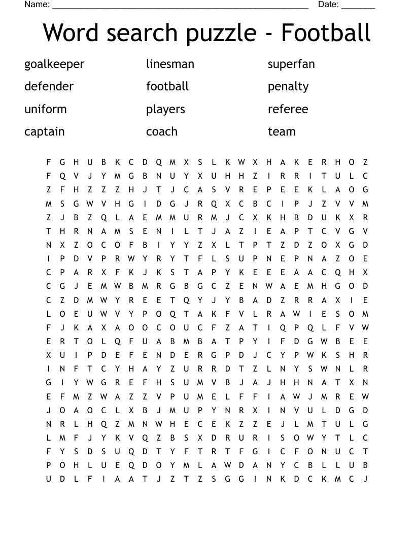 Word search puzzle - Football - WordMint