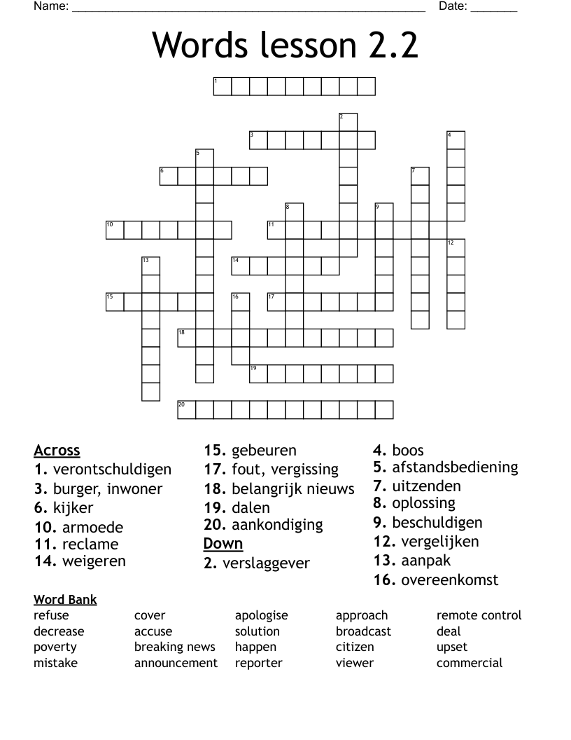 Words lesson 2.2 Crossword - WordMint