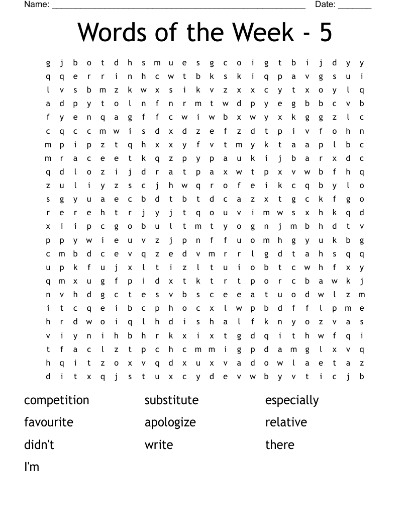 Words of the Week - 5 Word Search - WordMint