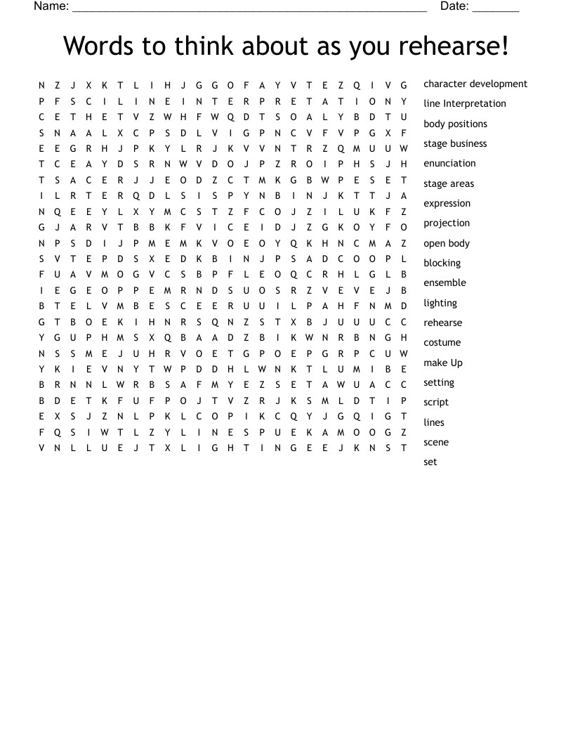 Words to think about as you rehearse! Word Search - WordMint